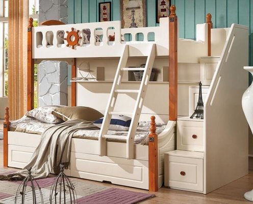 Mediterranean Style Kids Furniture Wooden Storage Children Bunk Bed