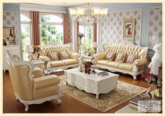 Living Room Furniture Leather Luxury Wooden Sofa Set