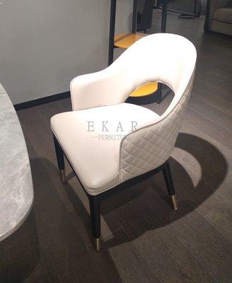 Modern French White Leather Upholstered Dining Chair