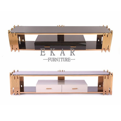 Accessories Glass Top Stainless Steel TV Stand with Drawers