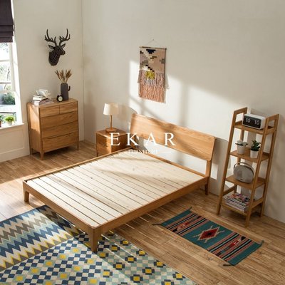 European Replica Furniture Oak Solid Wood Simple King Size Bed 